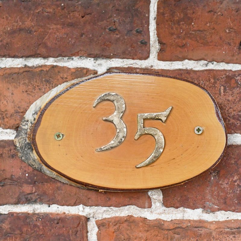 Natural Hard Wood Rustic House Number Sign - 35 | Black Country Metalworks