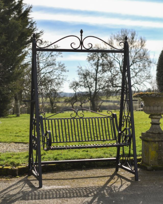 Intricate Swing Bench In Midnight Black | Black Country Metalworks