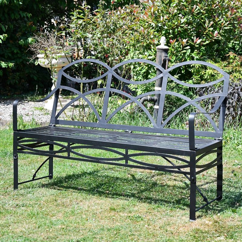 "The Dudley" Wrought Iron Garden Bench - Black | Black Country Metalworks