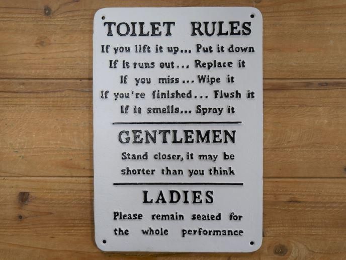 "Toilet Rules" Iron Sign in White | Black Country Metalworks