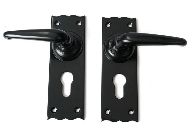 Traditional Black Lever Euro Lock Door Handle Set | Black Country ...