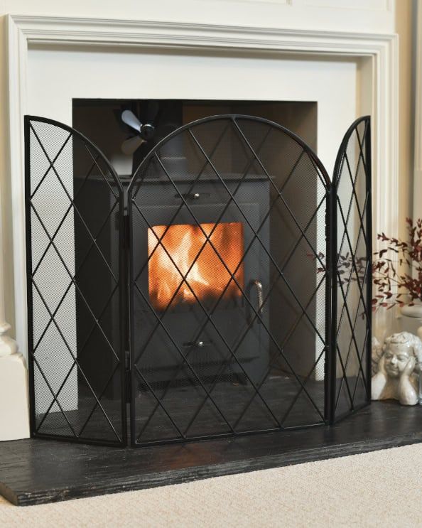 Traditional 'Shipley' Three Fold Black Iron Fire Guard | Black Country ...