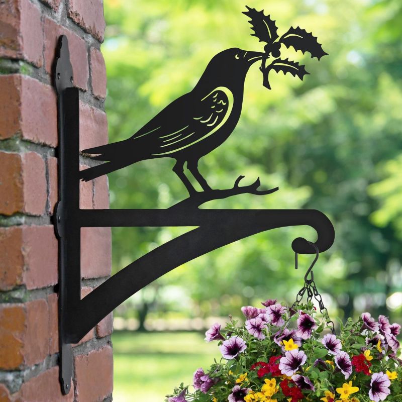 Raven Holding Holly Iron Hanging Basket Bracket | Black Country Metalworks