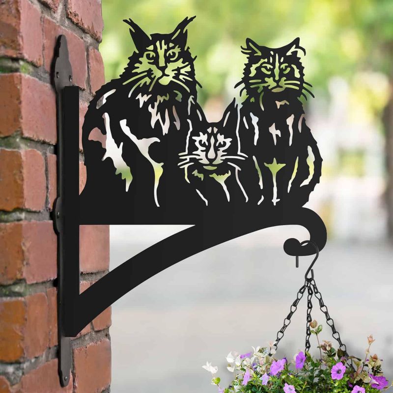 Steel Three Cats Hanging Basket Bracket | Black Country Metalworks