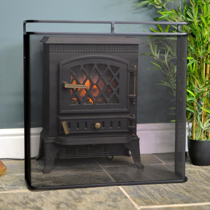 Black Railed Single Panel Fire Guard | Black Country Metalworks