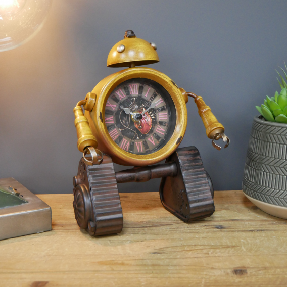Yellow Circular Robot Clock | Black Country Metalworks