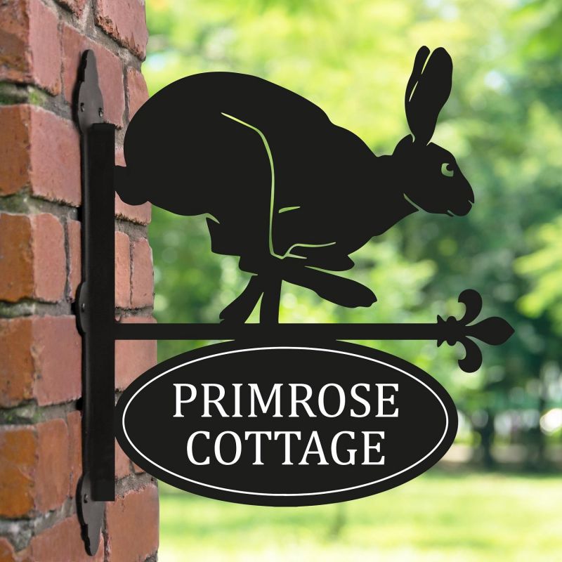 Running Hare Steel Bracketed House Name Sign | Black Country Metalworks