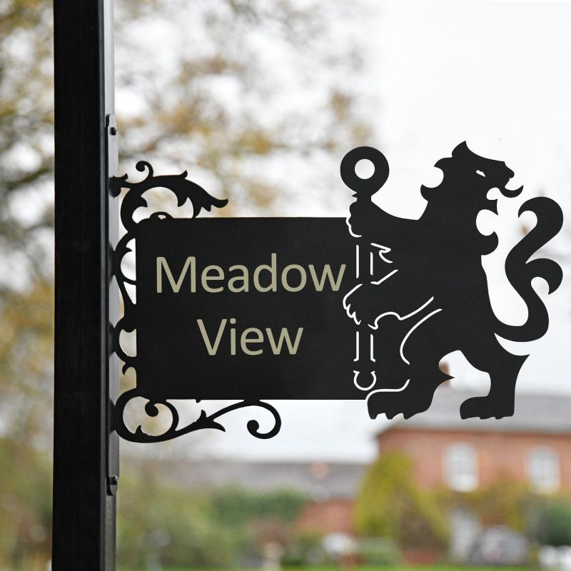 Lion & Staff Steel Bracketed House Name Sign - Slim Bracket | Black ...