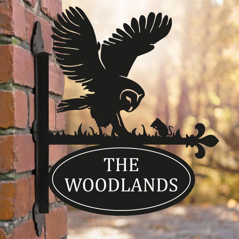 Barn Owl Steel Bracketed House Name Sign | Black Country Metalworks