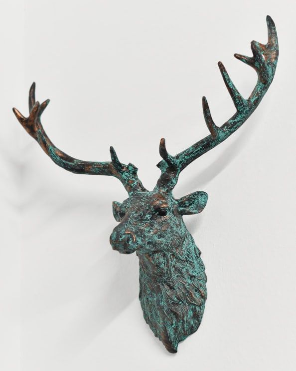 Verdigris Cast Aluminium Stag Wall Bust | Black Country Metalworks