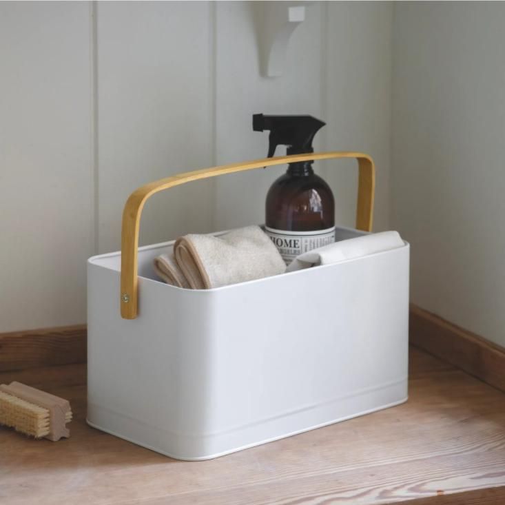 White Storage Bucket with Bamboo Handle | Black Country Metalworks