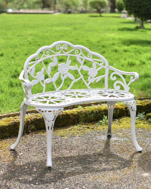 Classic White "Tri-Floral" Two Seater Garden Bench | Black Country ...