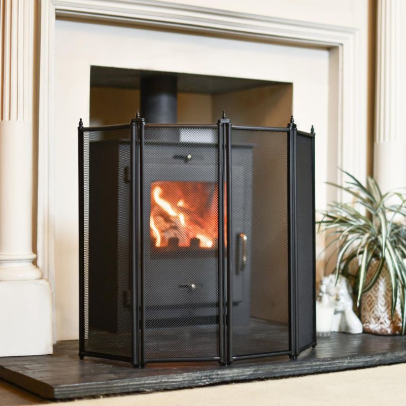 "Tempus" Tall Black Four Fold Fire Guard | Black Country Metalworks