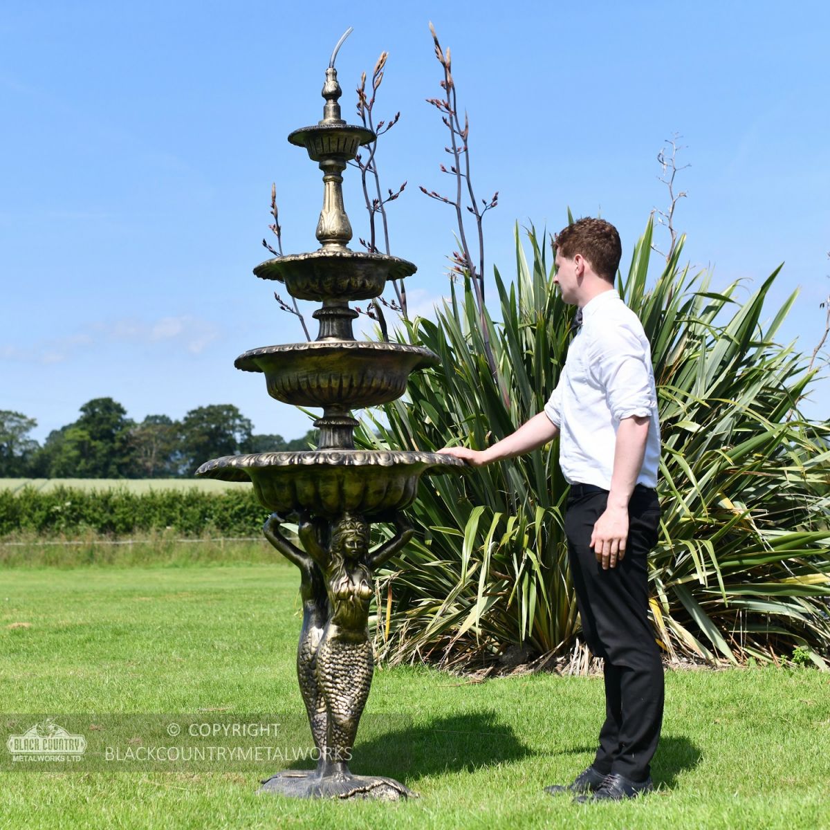 4 Tier Mermaid Garden Fountain | Black Country Metalworks