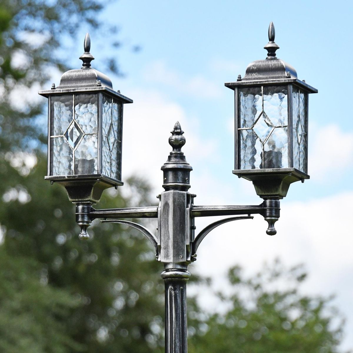 "Marsden" Antique Silver Double Head Lamp Post 2.3m | Black Country ...