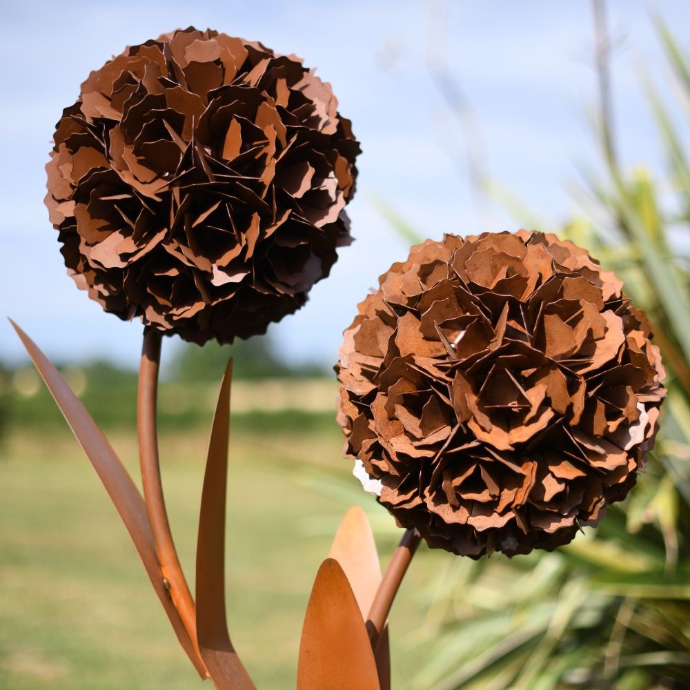 Dual Flower Rustic Garden Sculpture | Black Country Metalworks