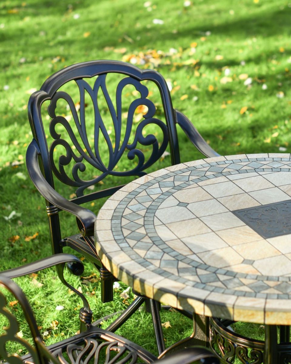 Intricate Bronze Four Seat Mosaic Table and Chair Set | Black Country ...