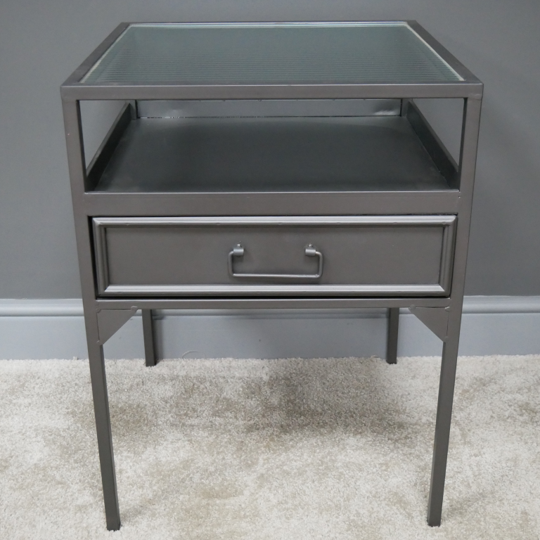 Modern Metal & Glass Bedside Table | Black Country Metalworks