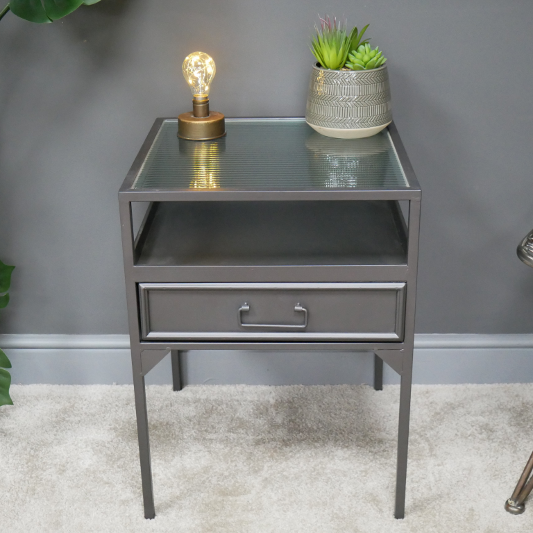 Modern Metal & Glass Bedside Table | Black Country Metalworks