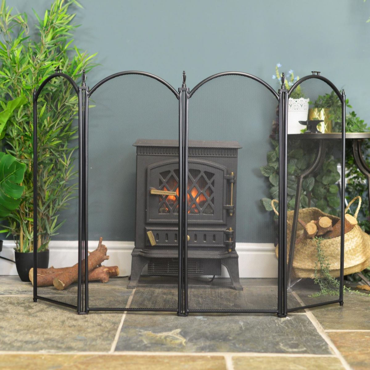 "The Gillingham" Extra Large Black Four Fold Fire Guard | Black Country ...