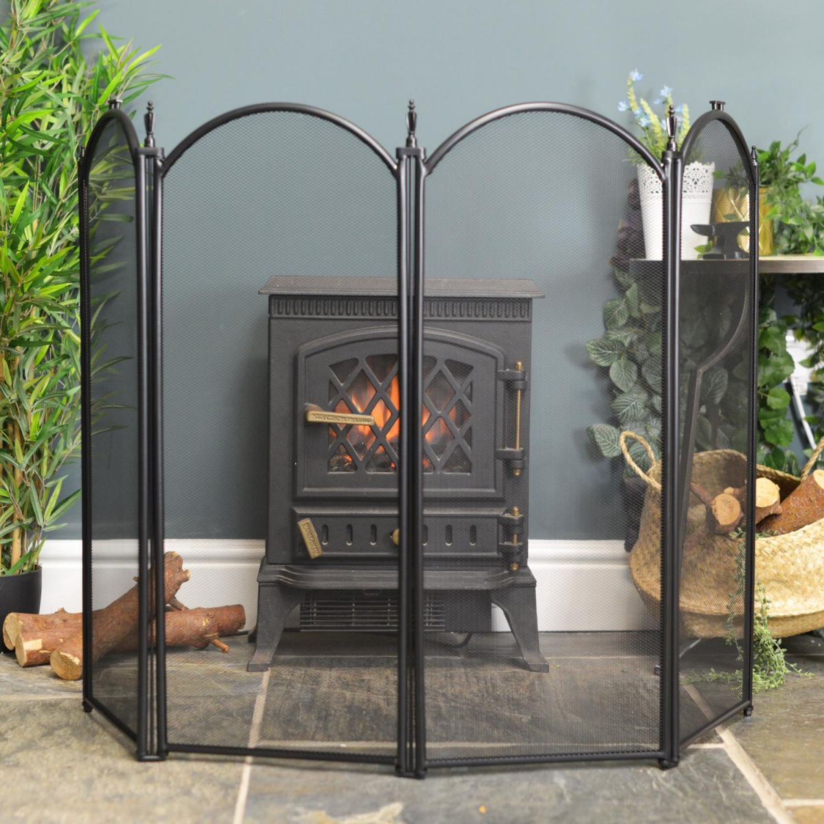 "The Gillingham" Extra Large Black Four Fold Fire Guard | Black Country ...