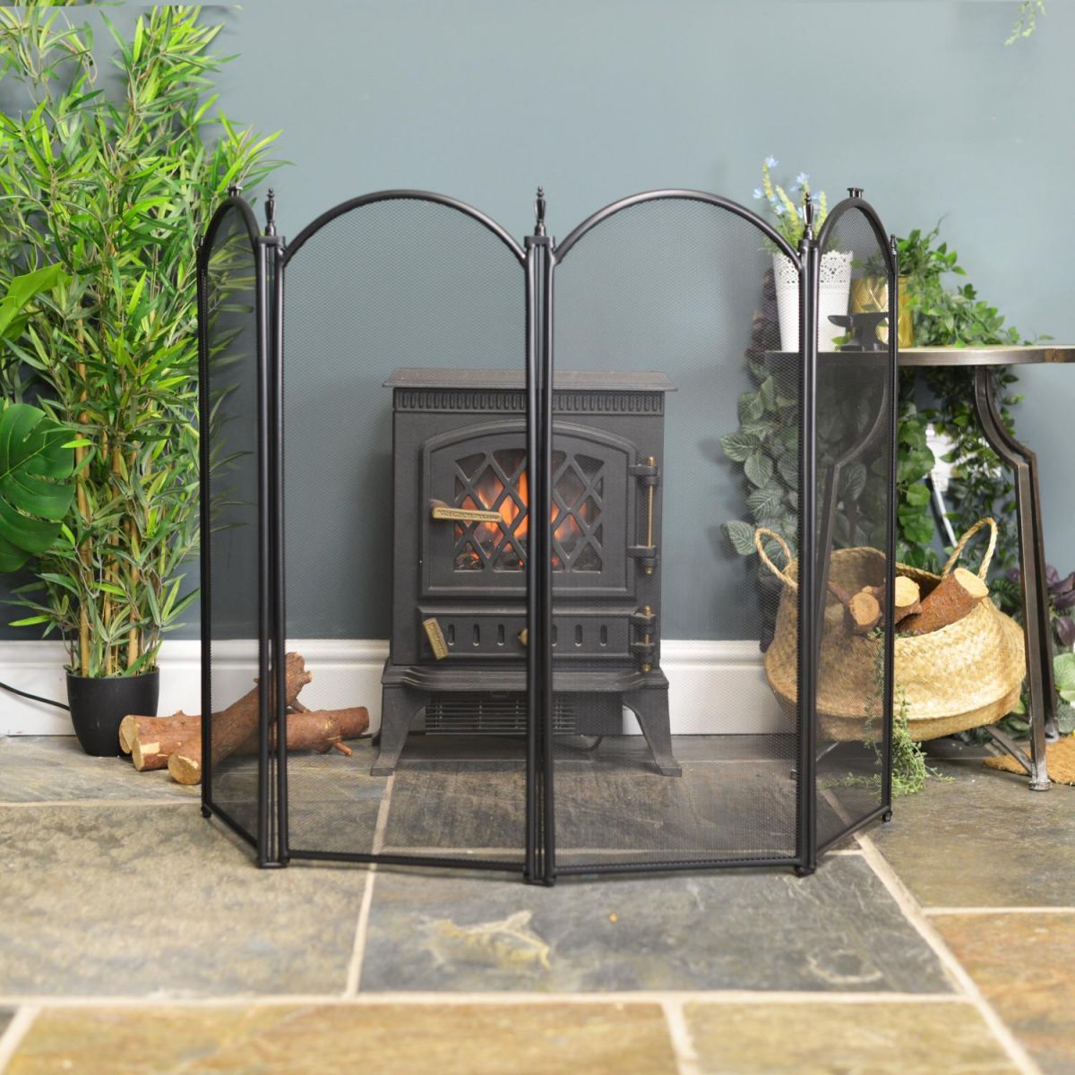 "The Gillingham" Extra Large Black Four Fold Fire Guard | Black Country ...