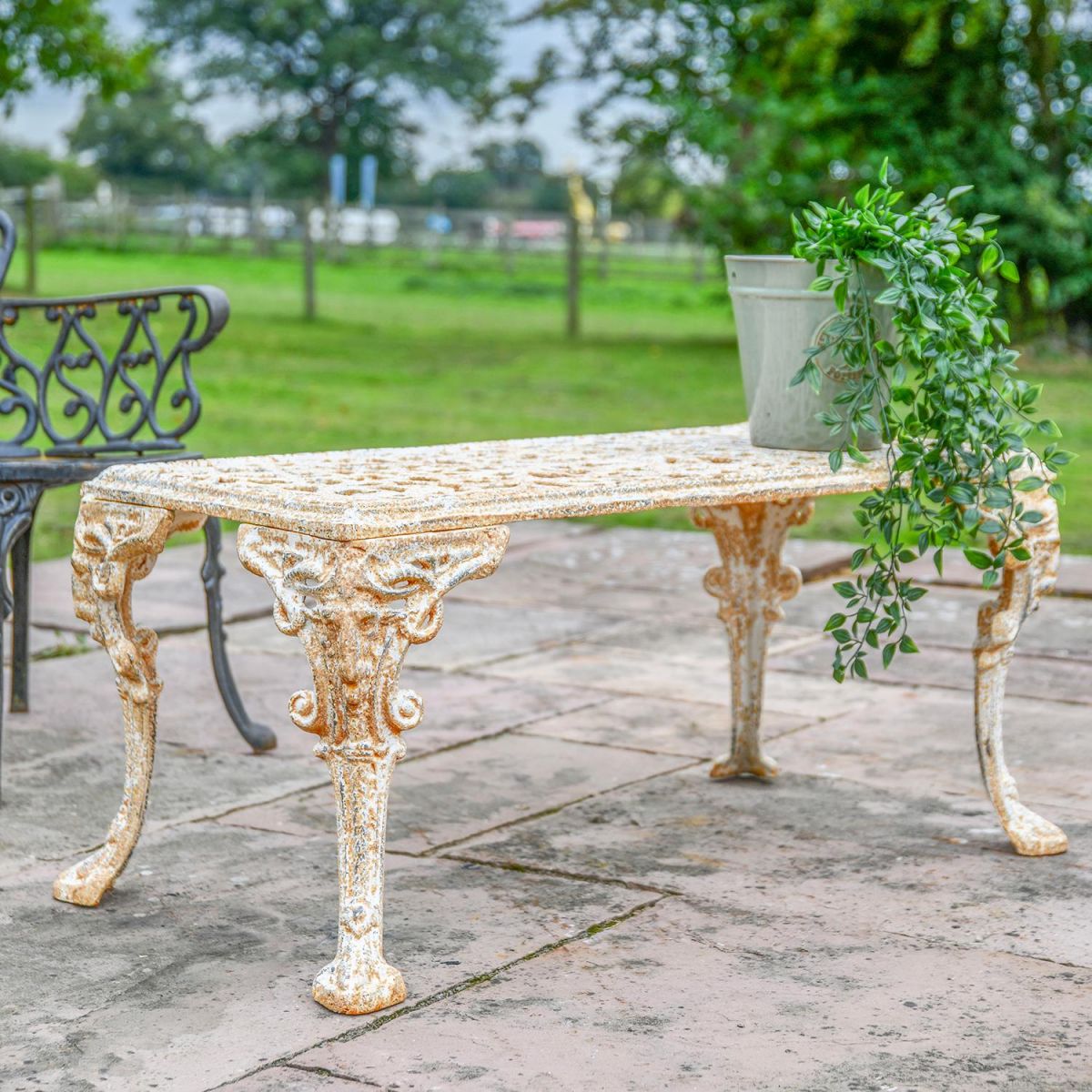 Merriweather Victorian Rustic Cream Cast Iron Garden Coffee Table Black Country Metalworks
