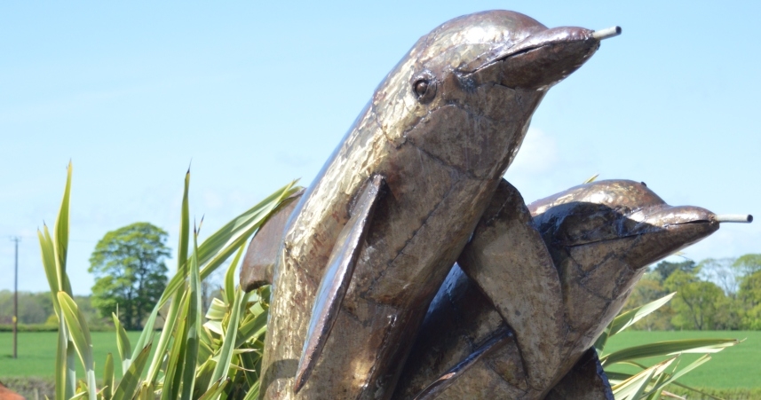 "Havana Waves" Dolphin Garden Sculpture and Water Feature | Black ...